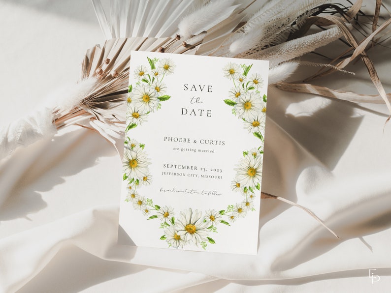 Spring Daisy Save the Date Template With Photo for Weddings - Etsy