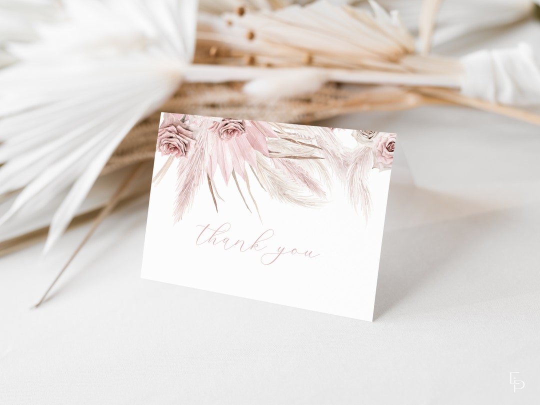 Pink Boho Thank You Card Template for Bohemian Bridal Shower | BLAKELY ...