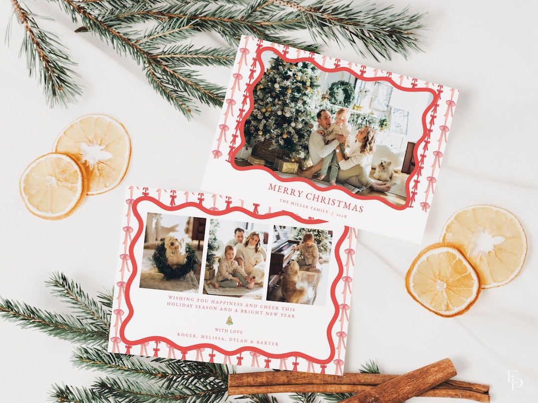 Coquette Christmas Bow Photo Holiday Card Template for Landscape ...