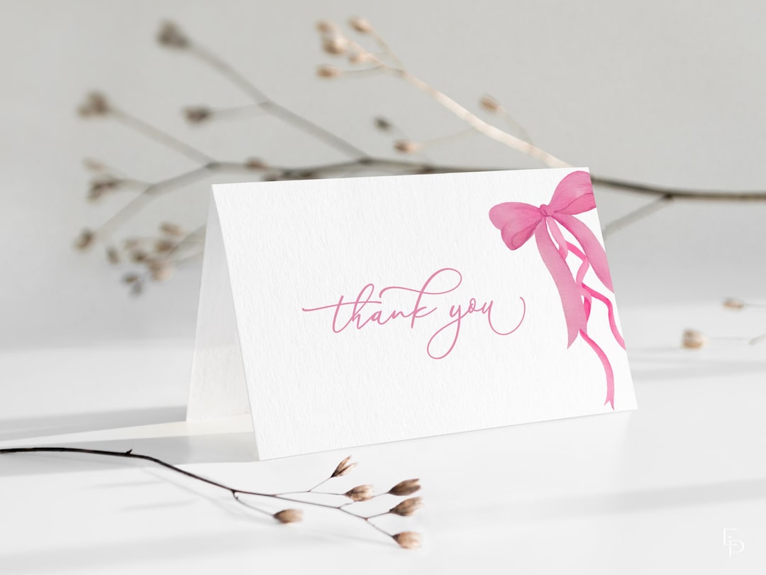 Pink Bow Thank You Card Template for Girly Bridal Shower | SEDO ...