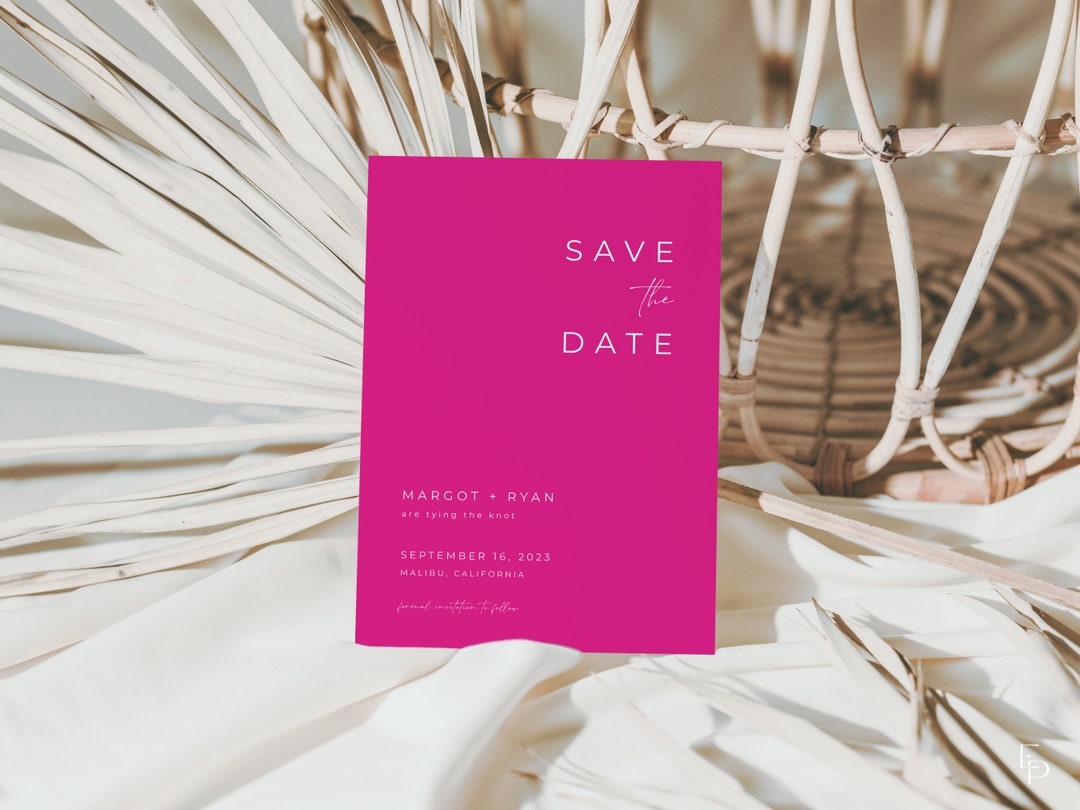 Modern Hot Pink Save the Date Template for Weddings | ROZ Collection - Etsy