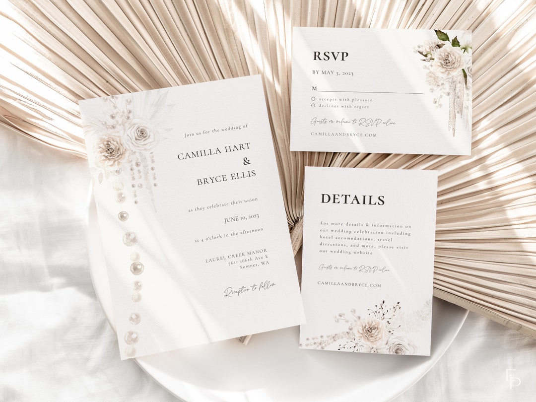 Pearl Wedding Invitation Suite Template With Printable 5x7 Invite, RSVP ...