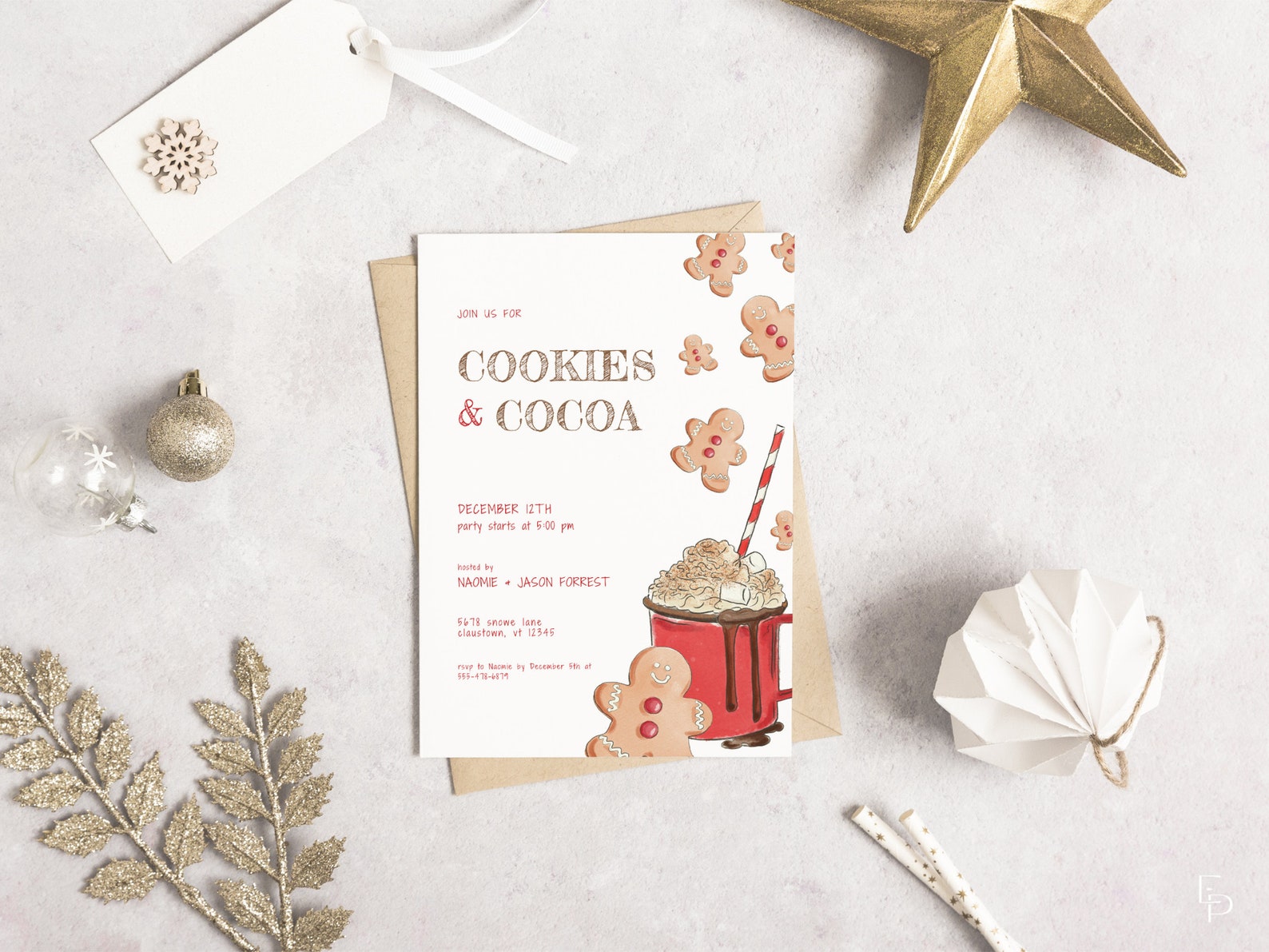Holiday Christmas Party Cookies and Cocoa Invitation Template - Etsy