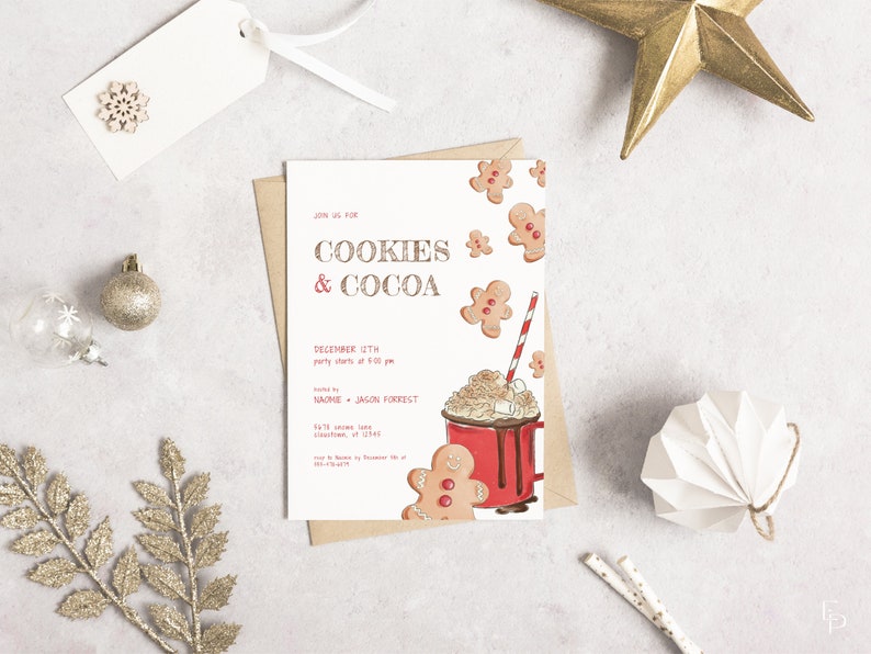 Holiday Christmas Party Cookies and Cocoa Invitation Template - Etsy
