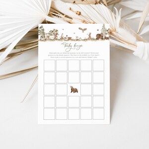 Woodland Baby Bingo Baby Shower Game Template for Woodland Animals Baby ...