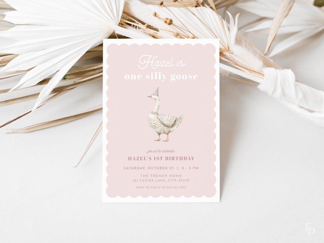 Pink One Silly Goose 1st Birthday Invitation for Pink Girl First ...