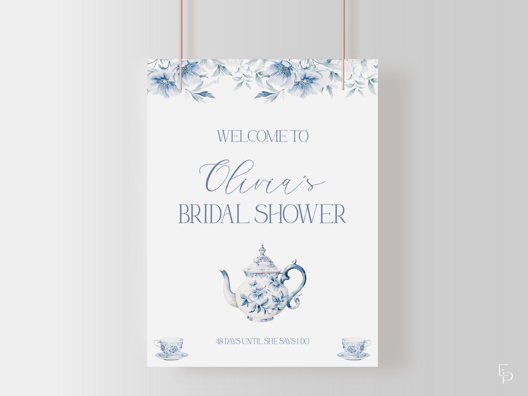 Blue Chinoiserie Bridal Tea Bridal Shower Welcome Sign Template for ...