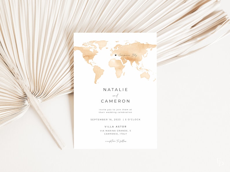 World Map Destination Wedding Invitation Template With Photo - Etsy