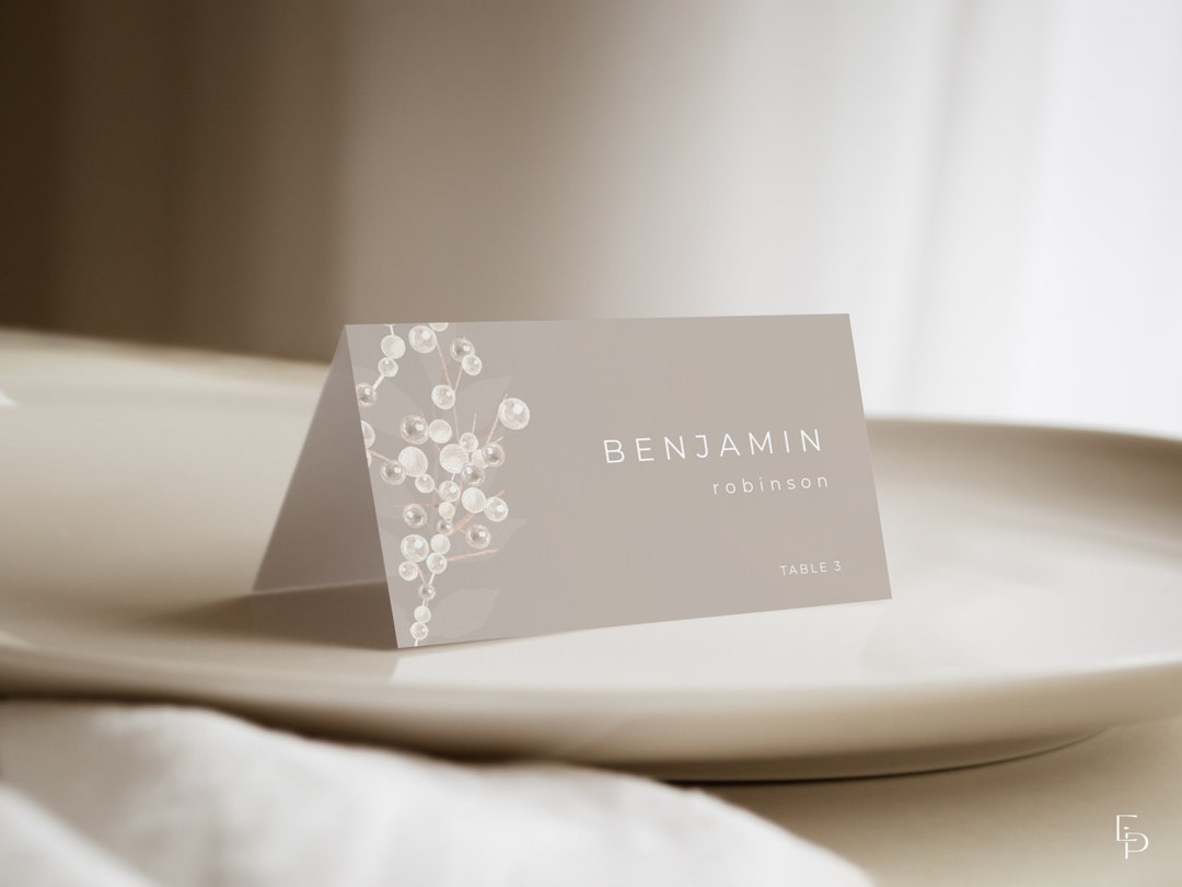 Modern Pearl Place Card Template With Meal Icons | MEGAN Collection - Etsy