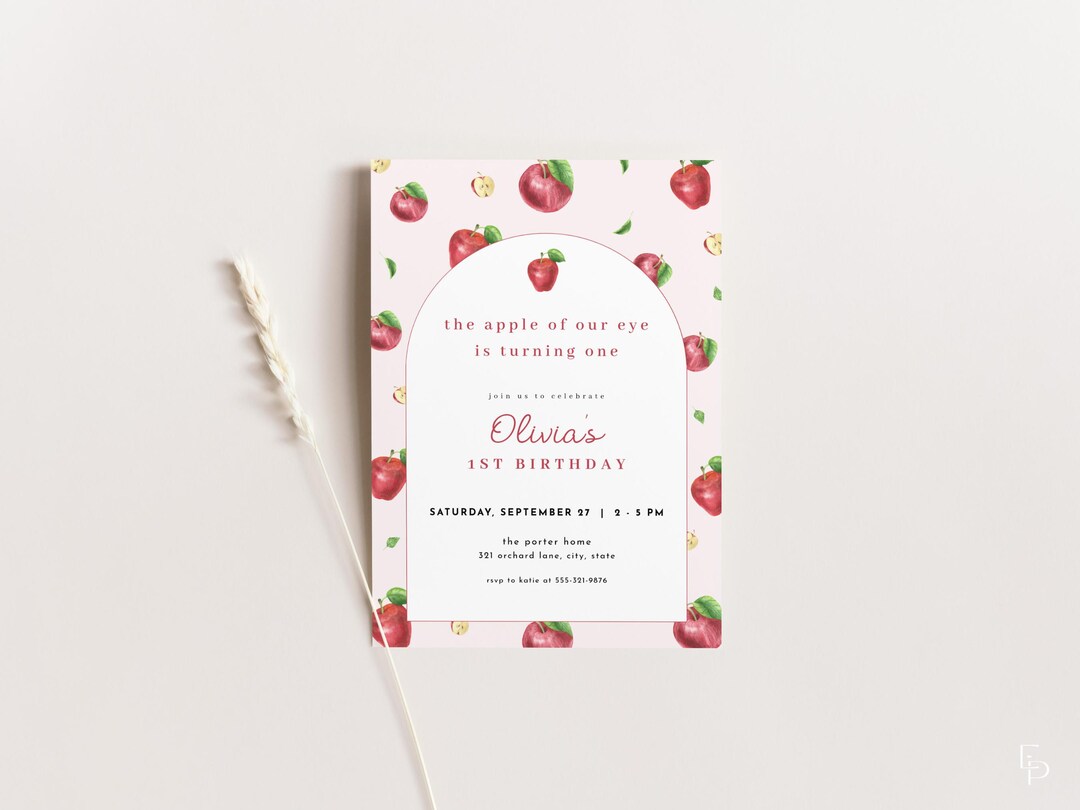 Apple Birthday Invitation Template for Fall Apple of Our Eye Birthday ...