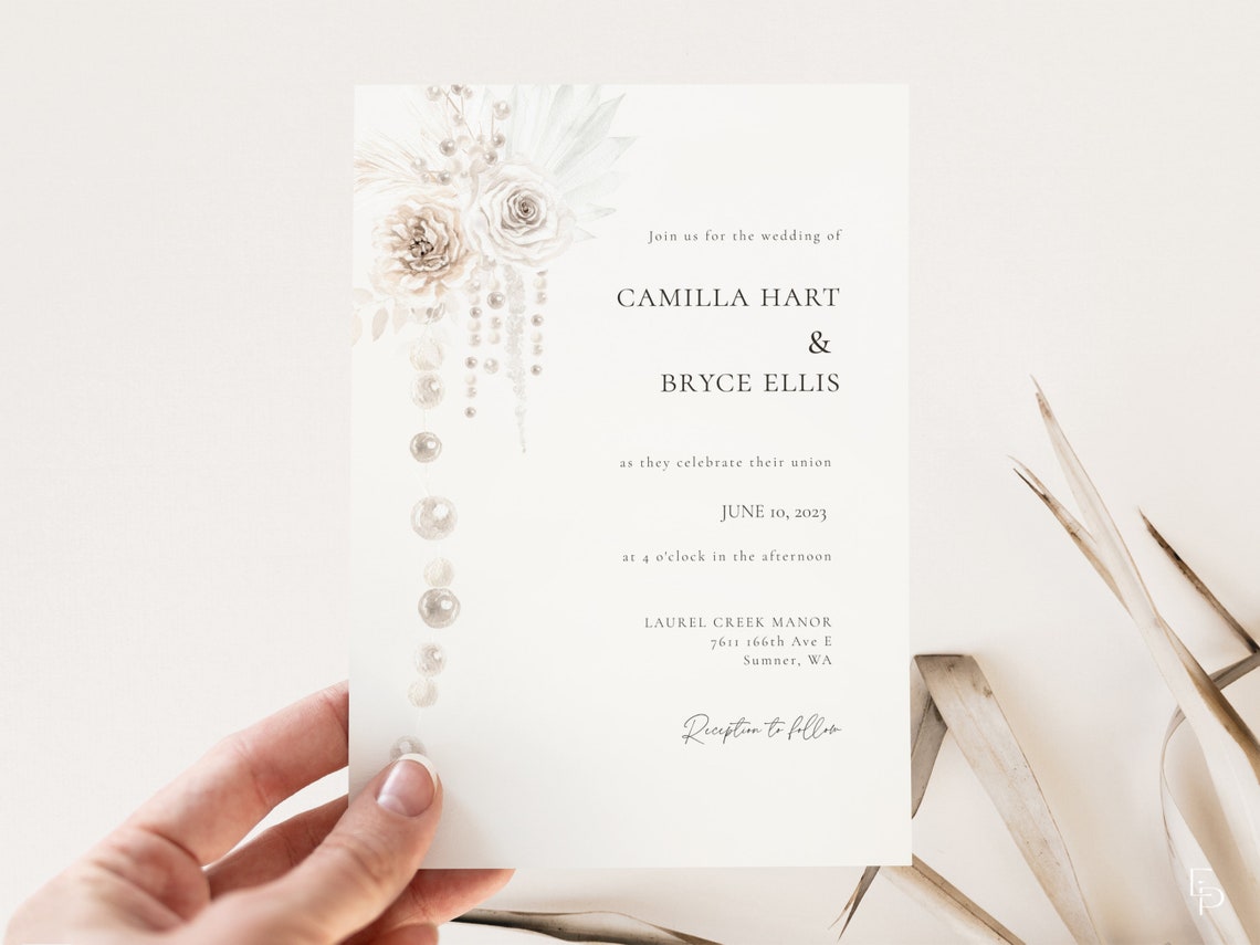 Pearl Wedding Invitation Template MAREN Collection - Etsy