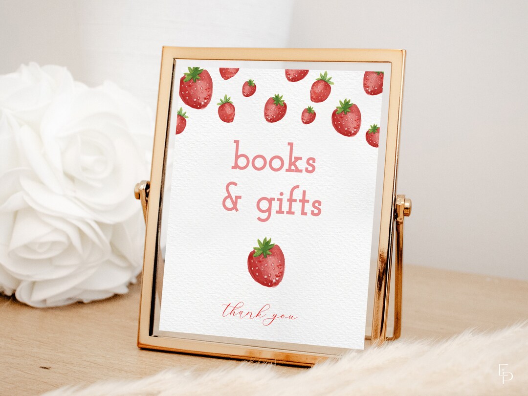 Berry Sweet Strawberry Books and Gifts Baby Shower Sign Template ...