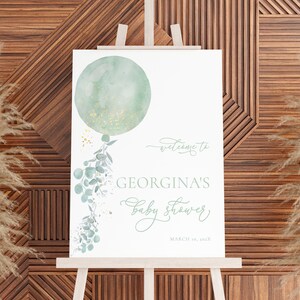 Green Balloon Baby Shower Welcome Sign Template for Gender Neutral Baby ...