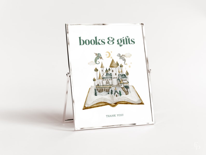 Fairy Tale Castle Dragon Books and Gifts Baby Shower Sign Template for ...