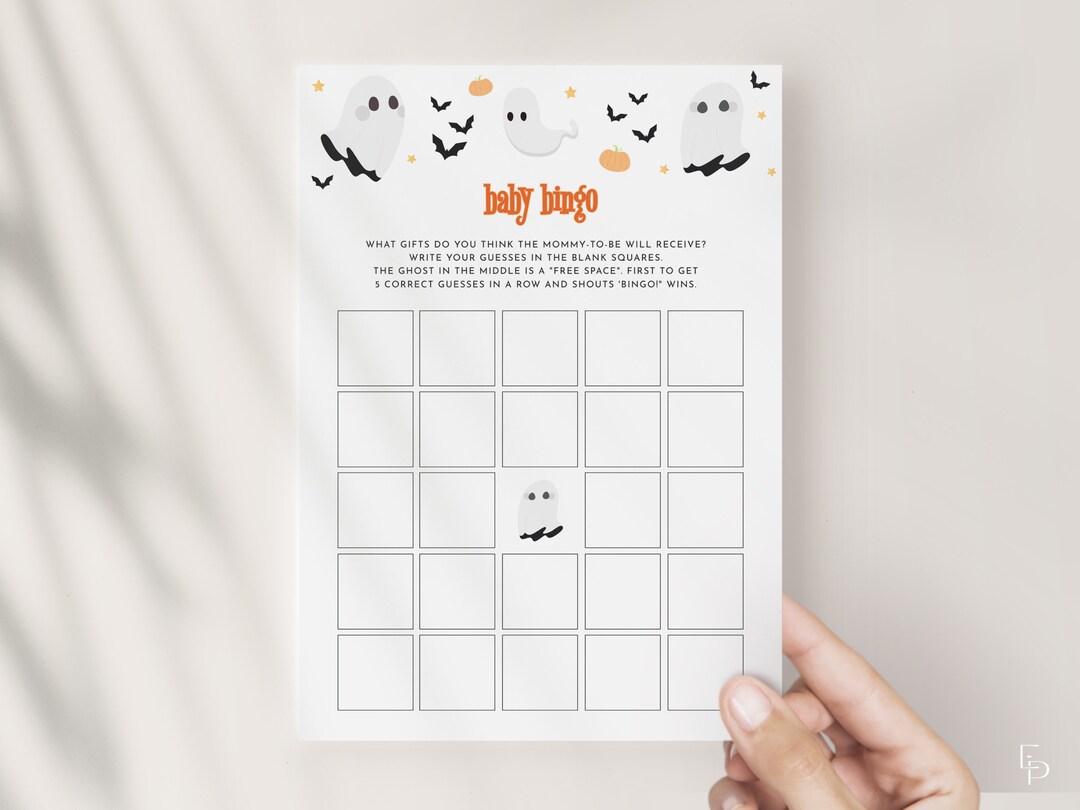 Halloween Ghost Little Boo Baby Bingo Baby Shower Game Template ...