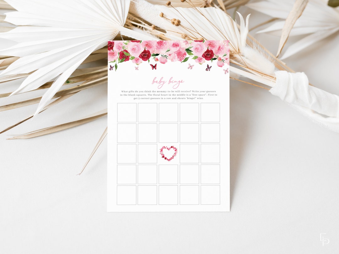 Red and Pink Rose Baby Bingo Baby Shower Game Template | ESME ...