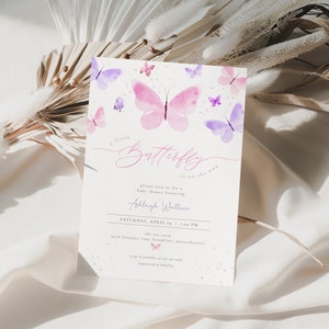 Girl Butterfly Baby Shower Invitation Bundle Template | APONI ...