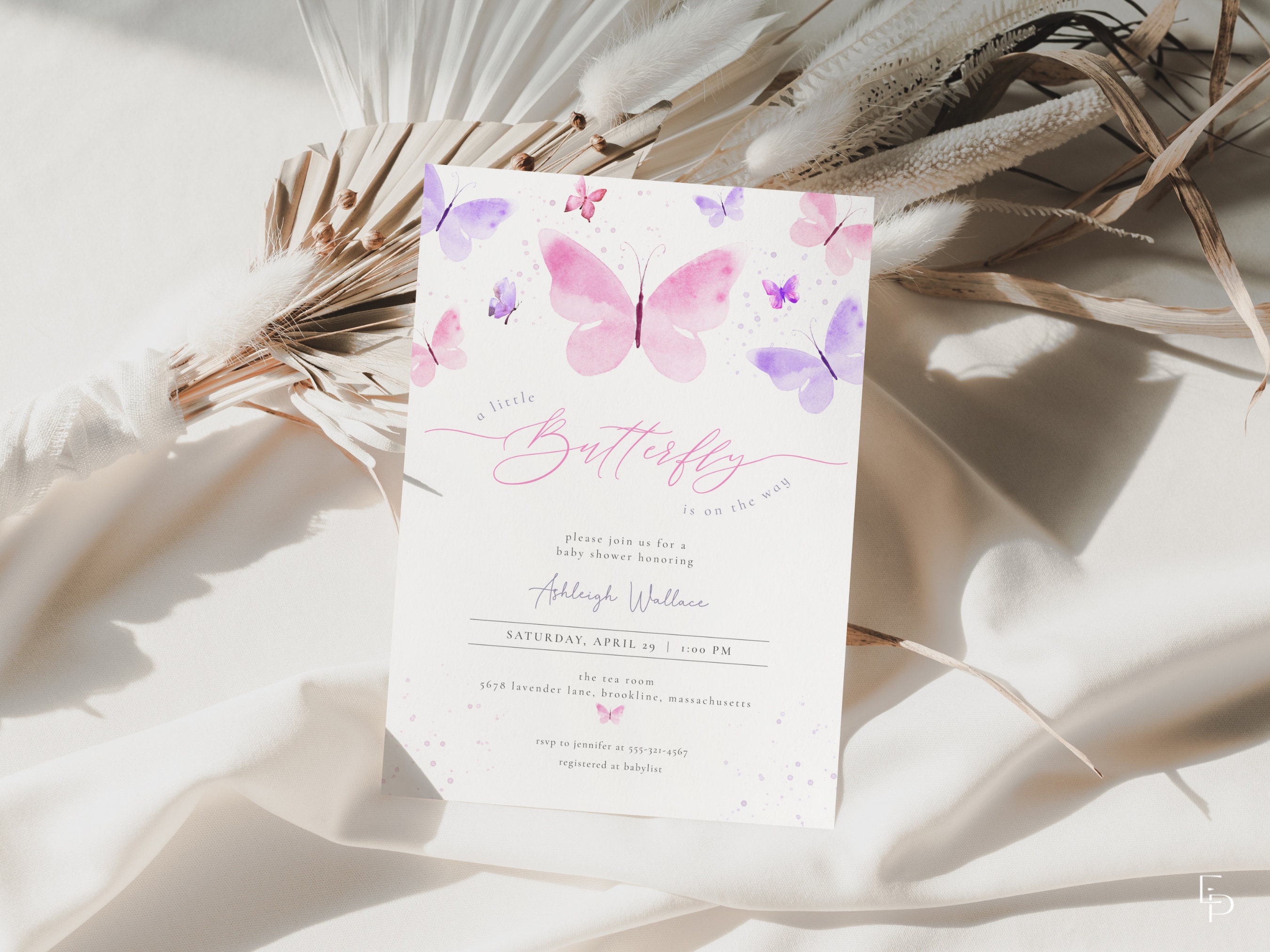 Girl Butterfly Baby Shower Invitation Bundle Template | APONI ...