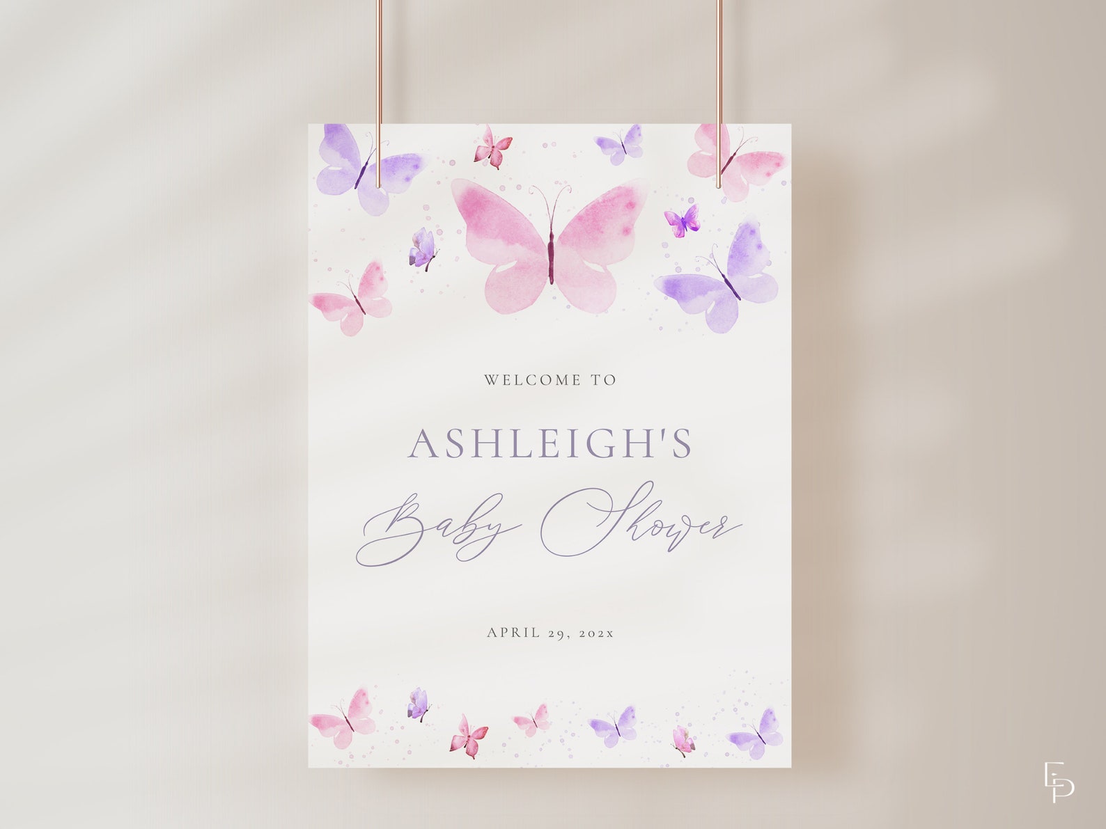 Girl Butterfly Baby Shower Welcome Sign Template | APONI Collection - Etsy