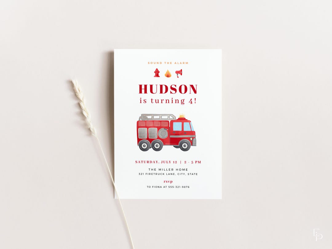 Firetruck Birthday Invitation Template for Red Fire Engine Birthday ...