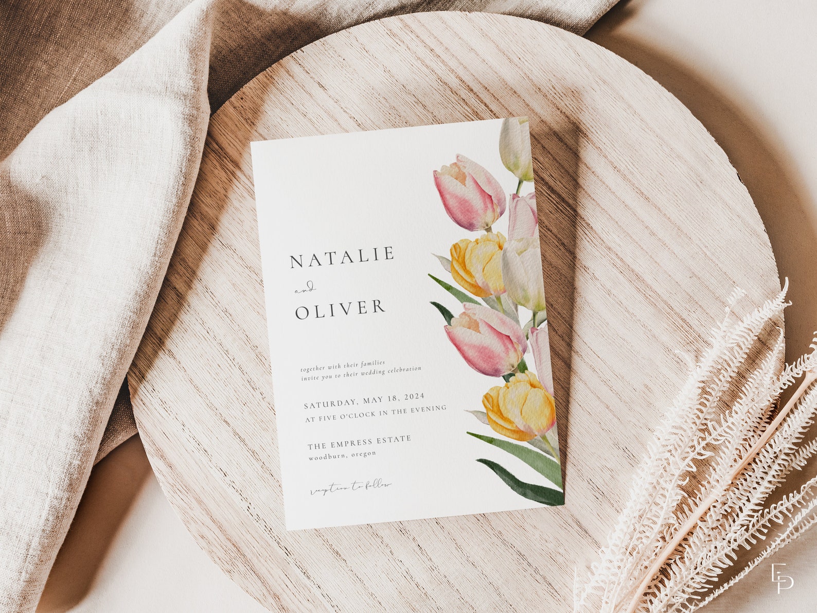 Spring Tulip Wedding Invitation Template With Photo LALEH - Etsy