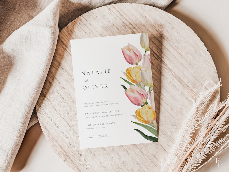 Spring Tulip Wedding Invitation Template With Photo LALEH - Etsy