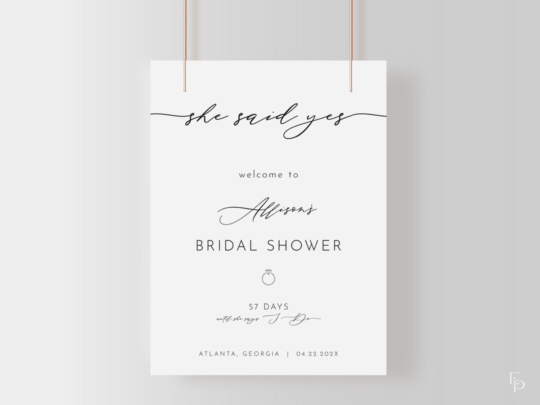 She Said Yes Modern Minimalist Bridal Shower Welcome Sign Template ...