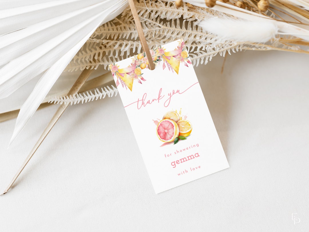 Lemon Pink Lemonade Baby Shower Favor Tag Template | LIMONE Collection ...