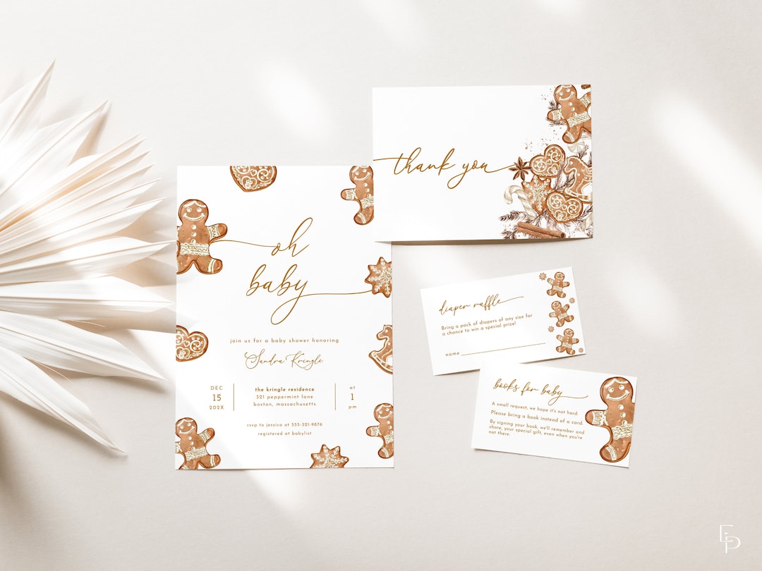 Gingerbread Baby Shower Invitation Bundle Template for Christmas Winter ...