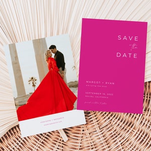 Modern Hot Pink Save the Date Template for Weddings | ROZ Collection - Etsy