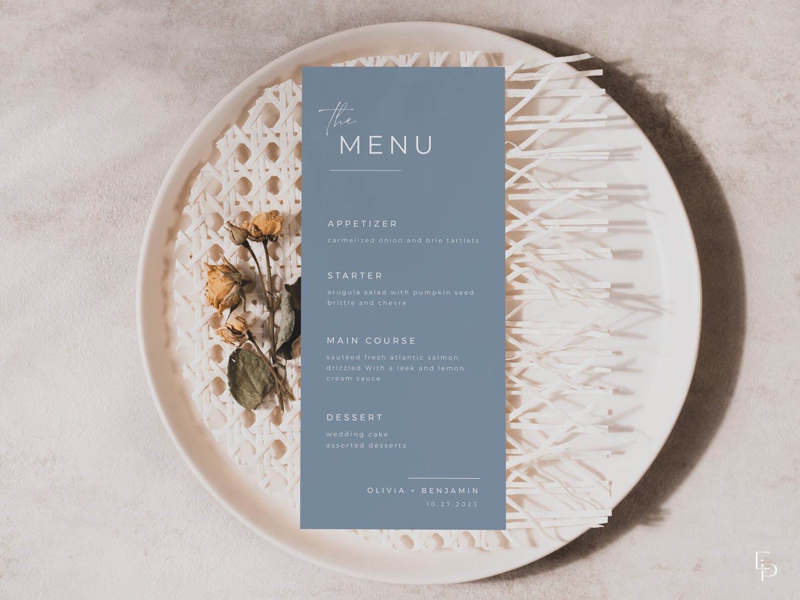 Modern Minimalist Dusty Blue Menu Template for Weddings | NILA ...