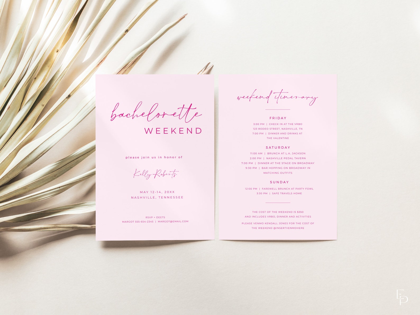 Modern Pink Bachelorette Weekend Invite Template | MARGOT Collection - Etsy