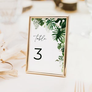 Modern Tropical Monstera Table Number Template for Wedding | CALYPSO ...