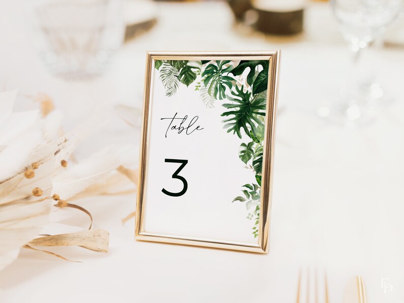 Modern Tropical Monstera Table Number Template for Wedding - Etsy