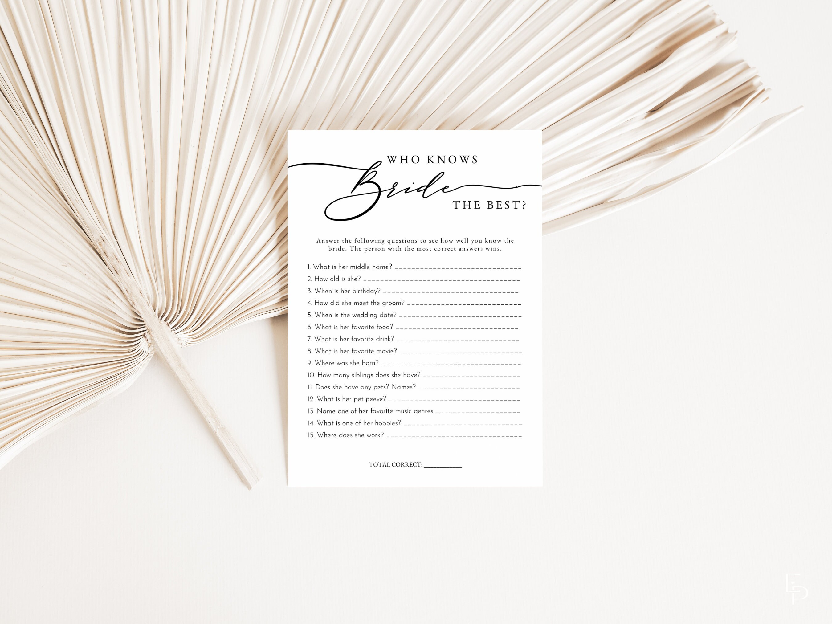 Modern Minimalist Who Knows Bride Best Bridal Shower Game Digital ...