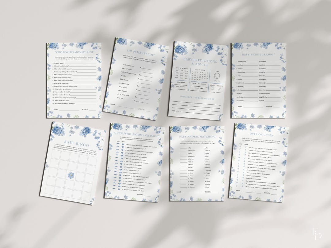 Blue Baby in Bloom Baby Shower Game Bundle Templates Instant Download ...