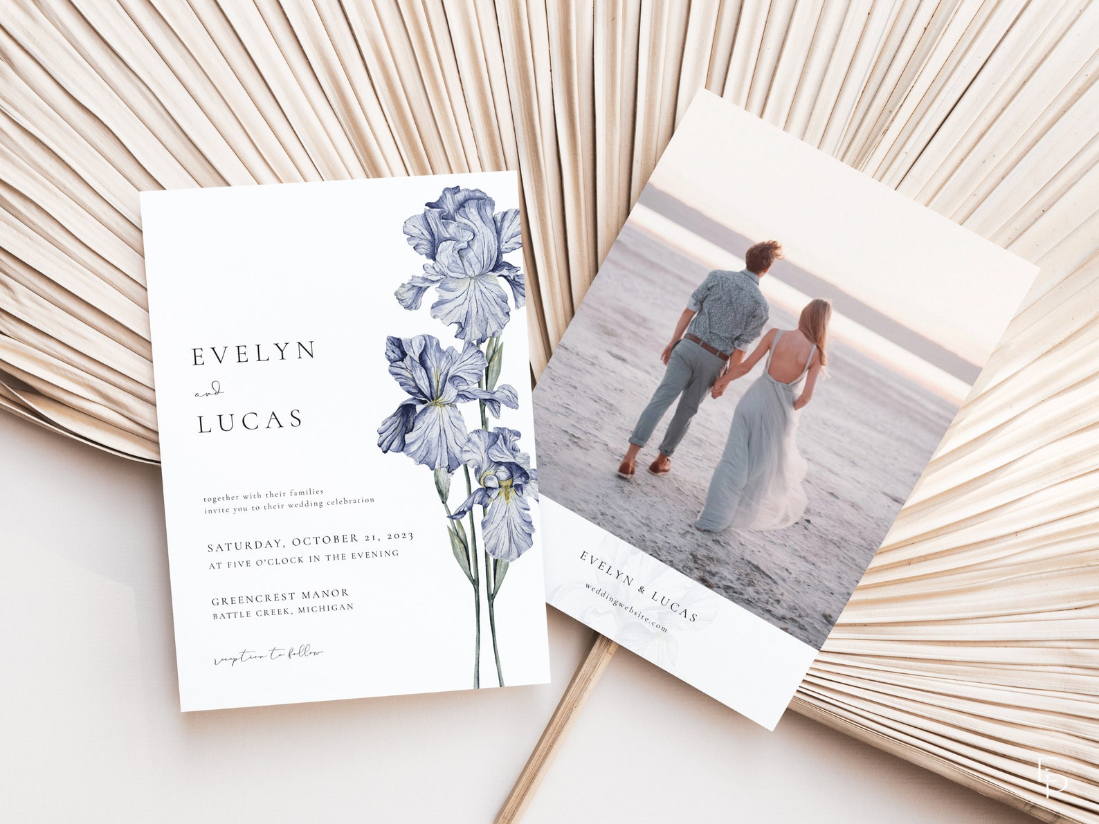 Purple Flower Iris Wedding Invitation Template With Photo - Etsy