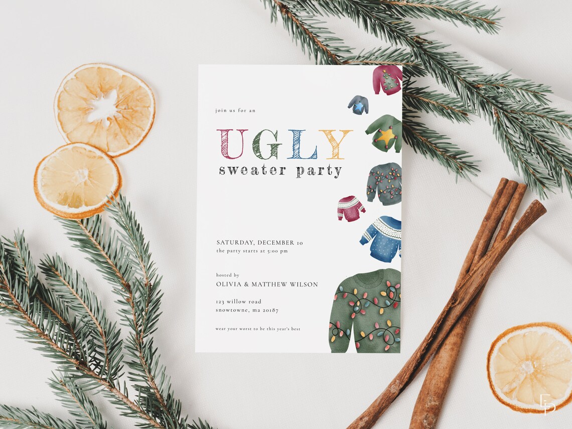 Ugly Sweater Christmas Party Invitation Template CARA - Etsy