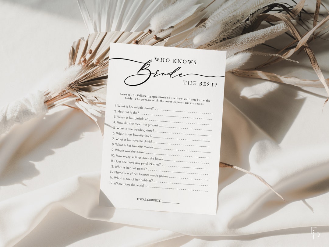 Modern Minimalist Who Knows Bride Best Bridal Shower Game Digital ...