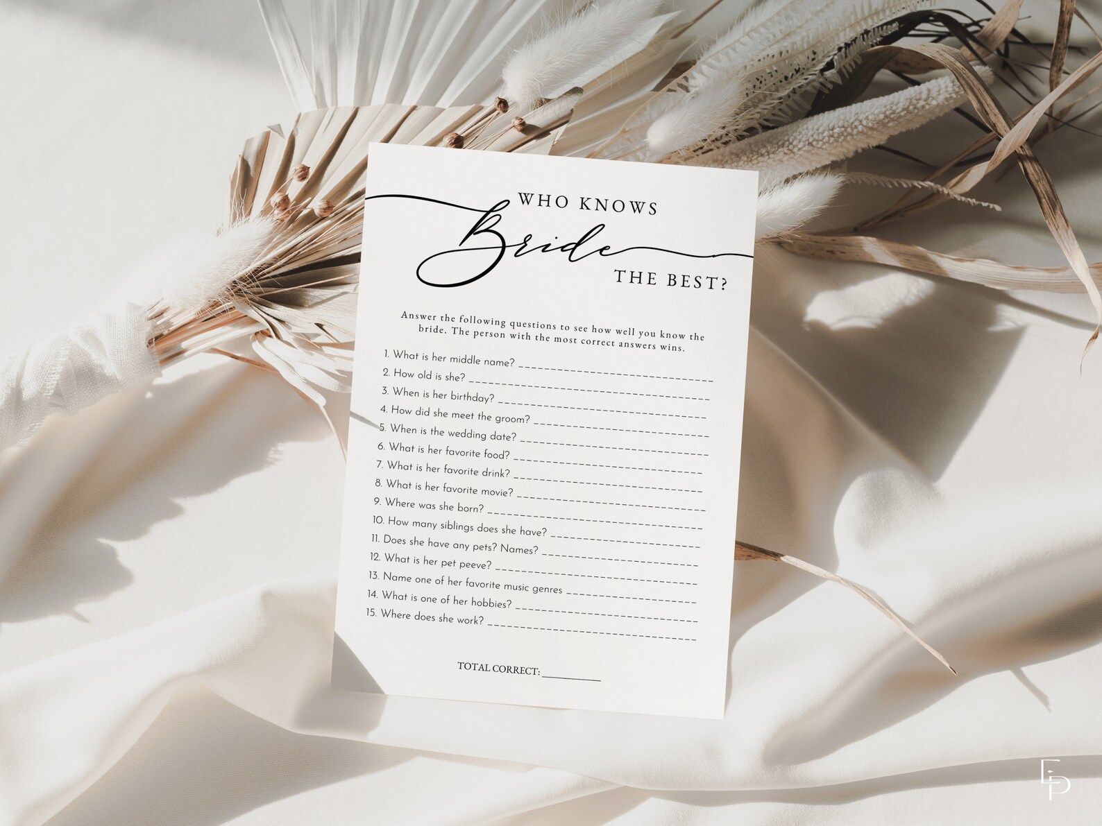 Modern Minimalist Who Knows Bride Best Bridal Shower Game Digital ...