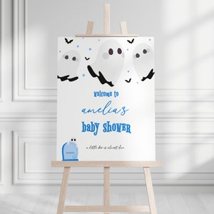 Blue A Little Boo Ghost Baby Shower Welcome Sign Template for Boy ...