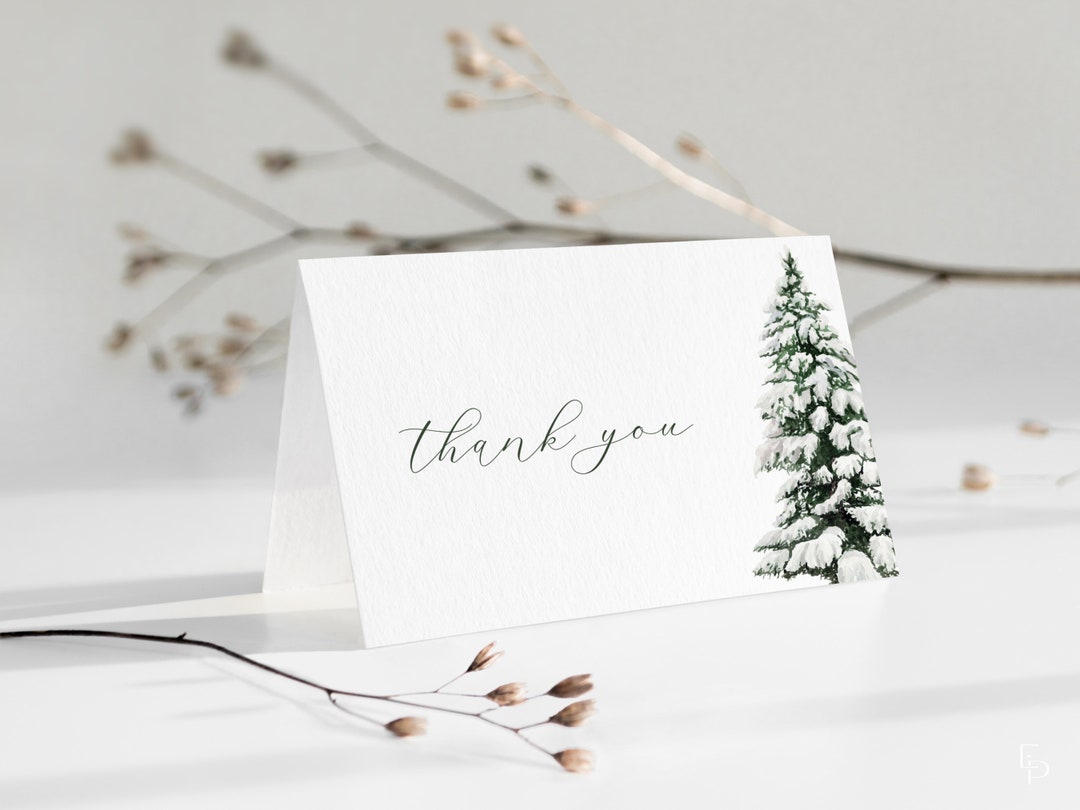 Winter Bridal Shower Thank You Card Template for Snowy Pine Tree Winter ...