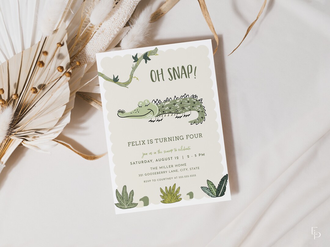 Oh Snap Crocodile Birthday Invitation Template for Party in the Swamp ...
