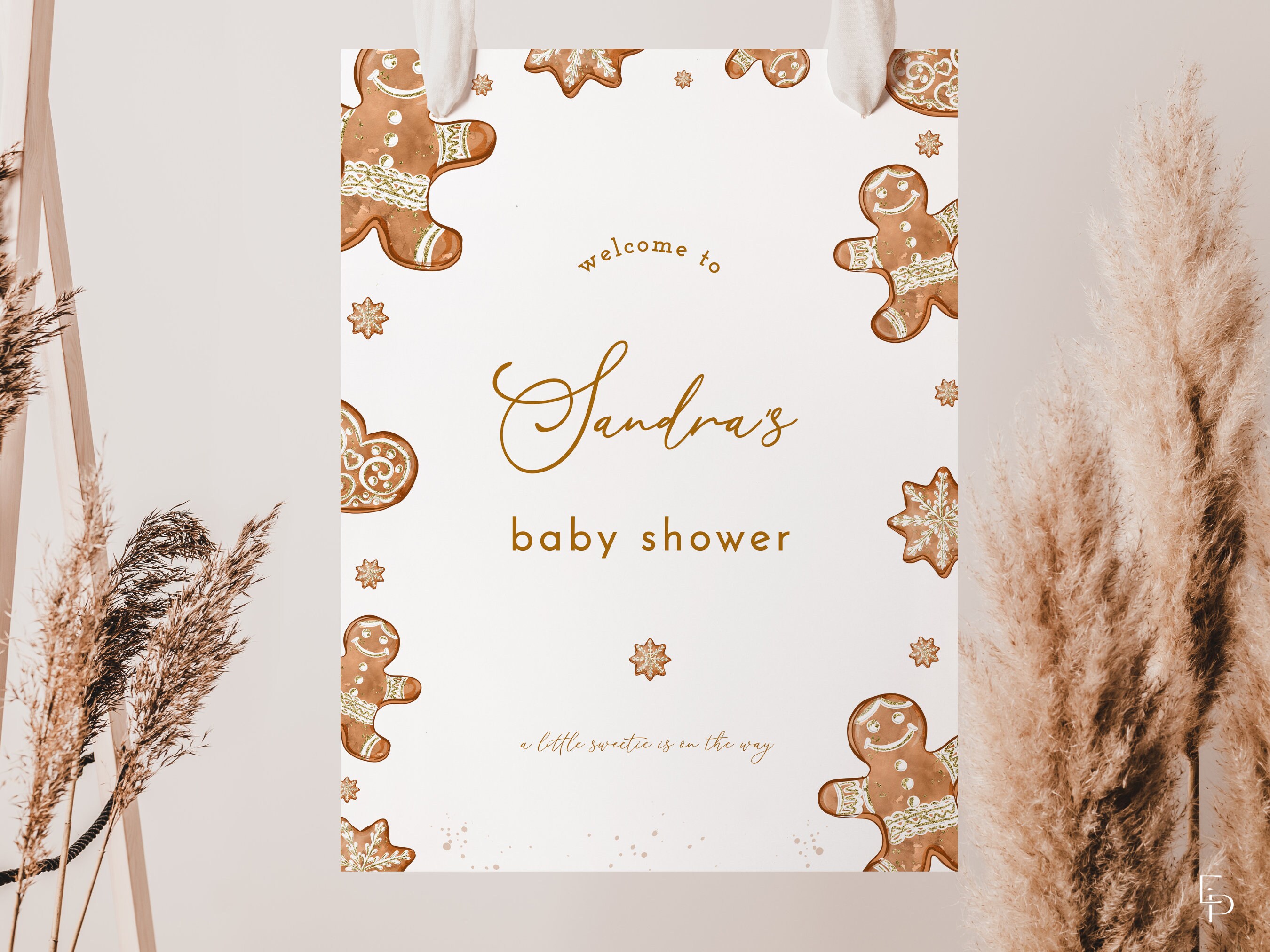 Gingerbread Baby Shower Welcome Sign Template for Editable Winter ...