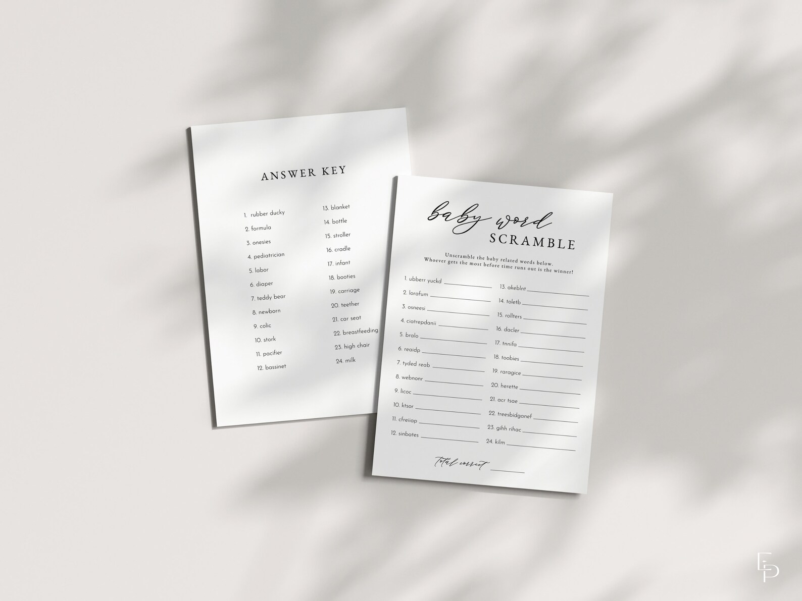 Modern Minimalist Baby Word Scramble Baby Shower Game Instant Download ...