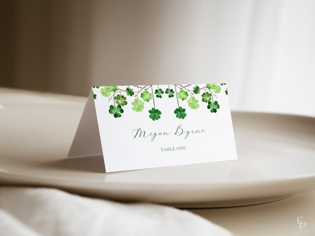 Lucky in Love Place Card Template for St. Patrick's Irish Shamrock ...