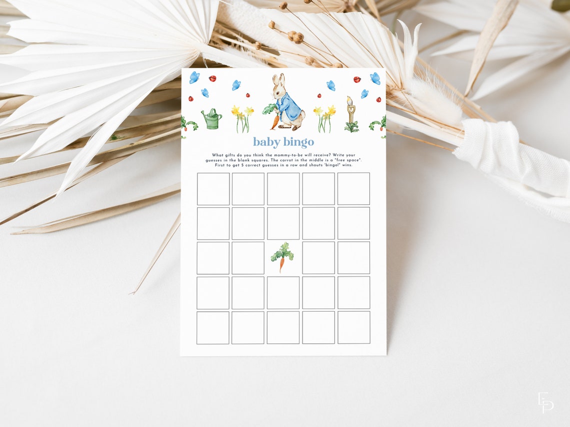 Peter Rabbit Baby Bingo Baby Shower Game Template | BEATRIX Collection ...
