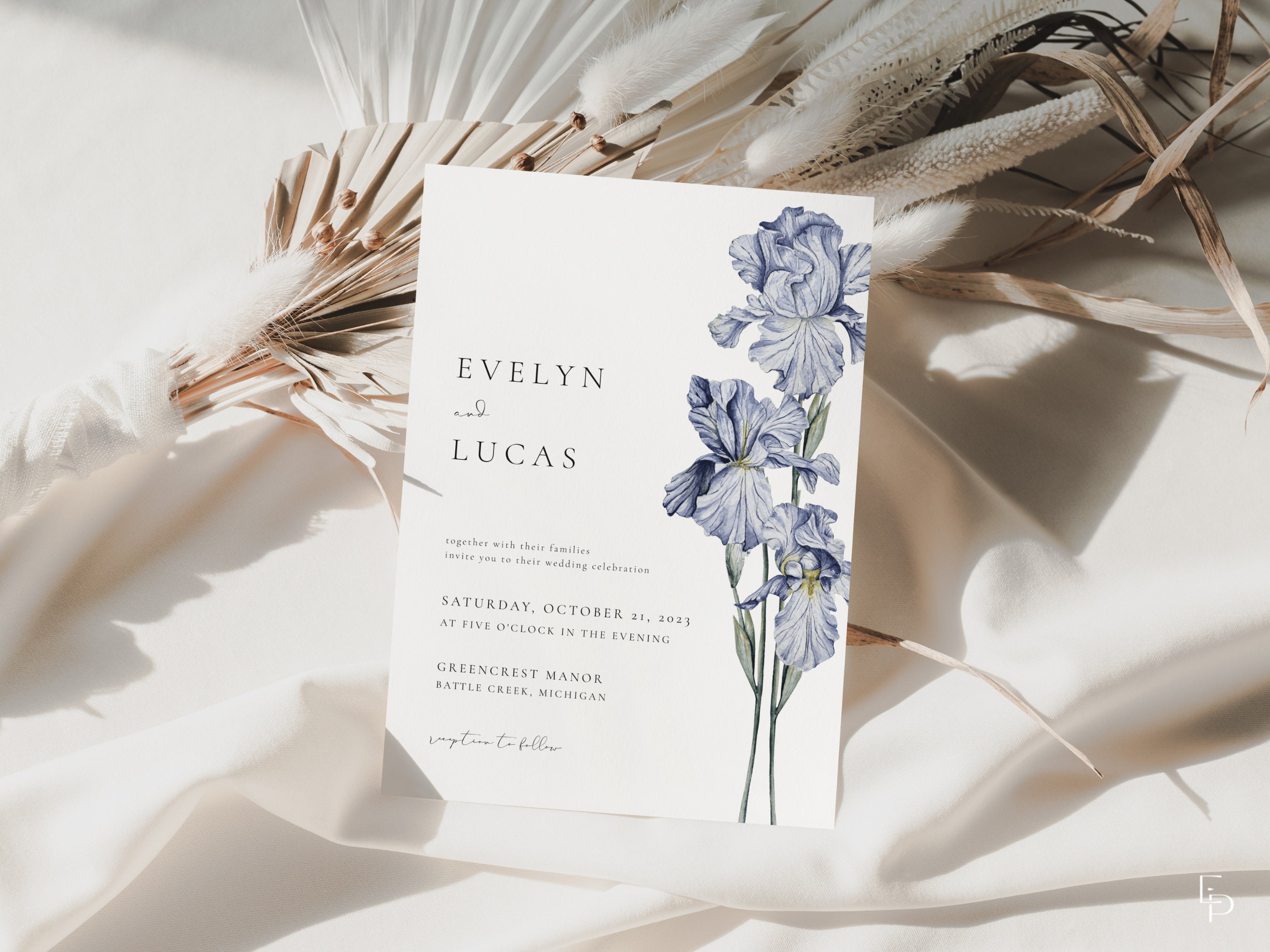 Purple Flower Iris Wedding Invitation Template With Photo - Etsy