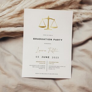 Modern Law School Graduation Party Invitation Template | VEDA ...