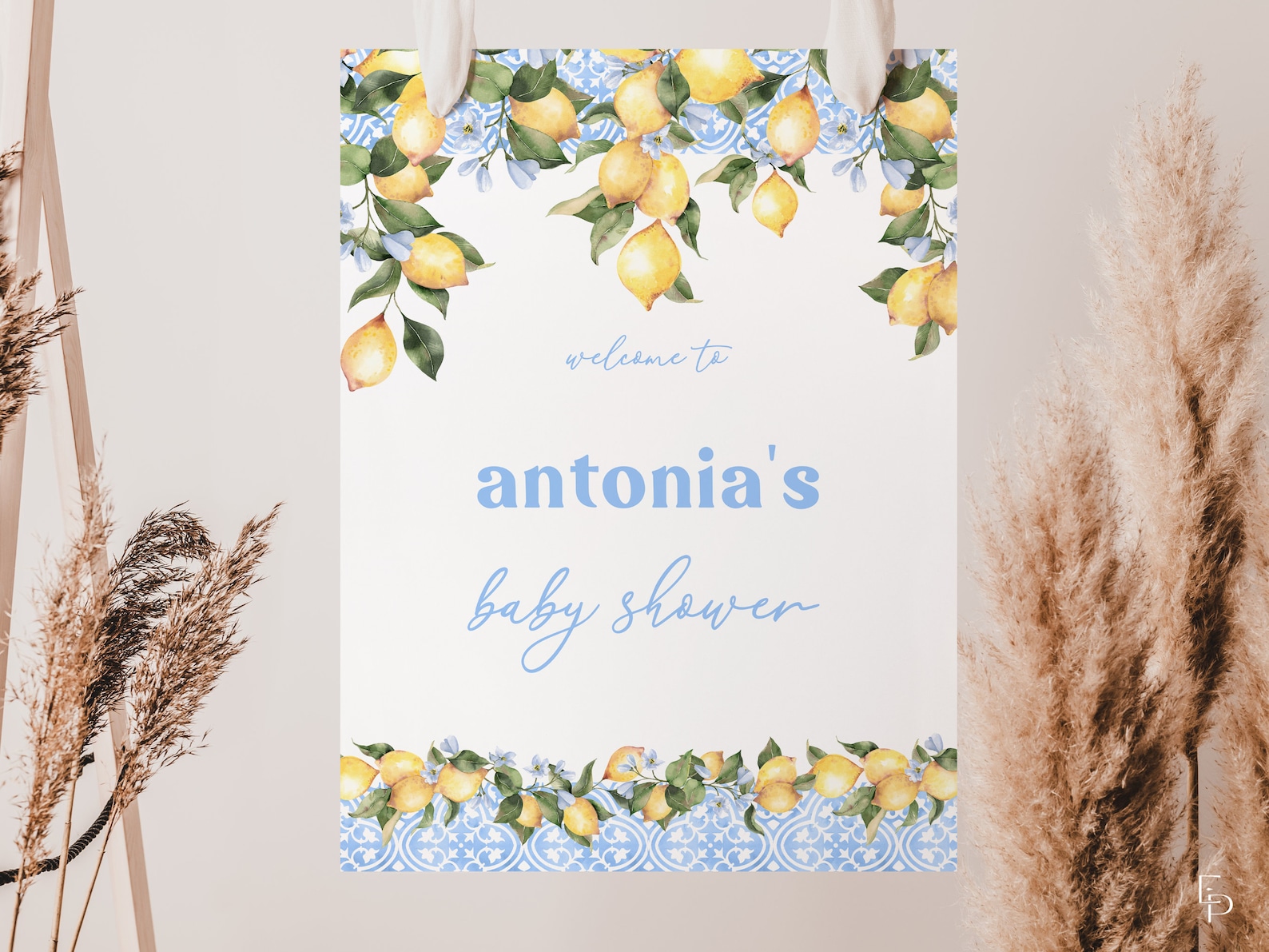 Amalfi Coast Baby Shower Welcome Sign Template for Lemon & Blue Tiles ...